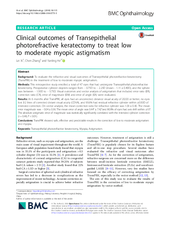 (PDF) Clinical outcomes of Transepithelial photorefractive keratectomy ...