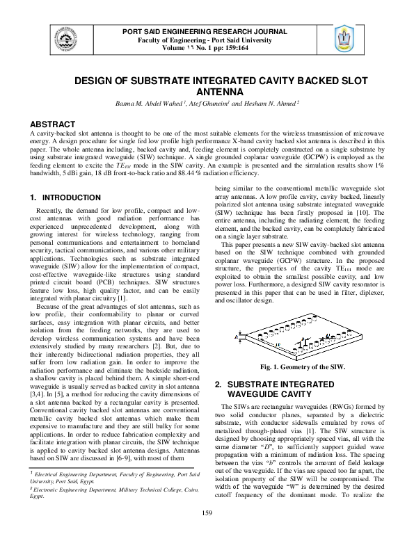 (PDF) Design of Substrate Integrated Cavity Backed Slot Antenna