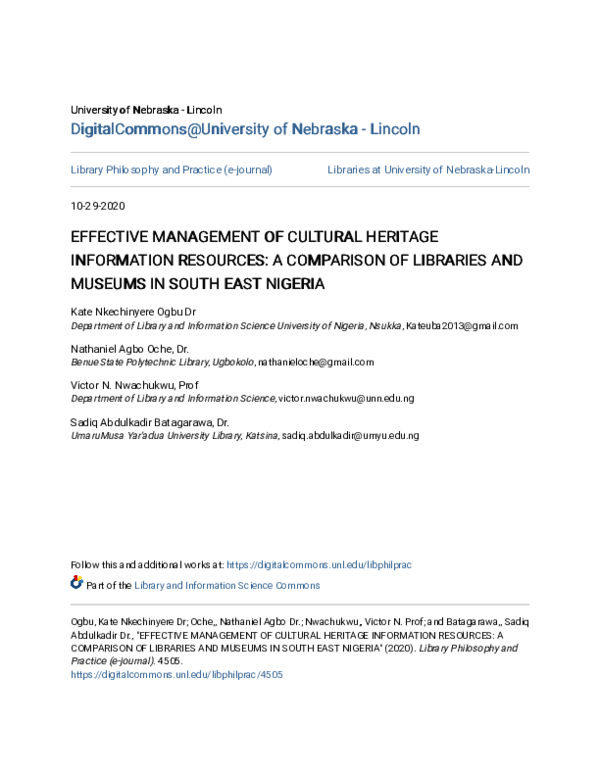 (PDF) Effective Management of Cultural Heritage Information Resources ...