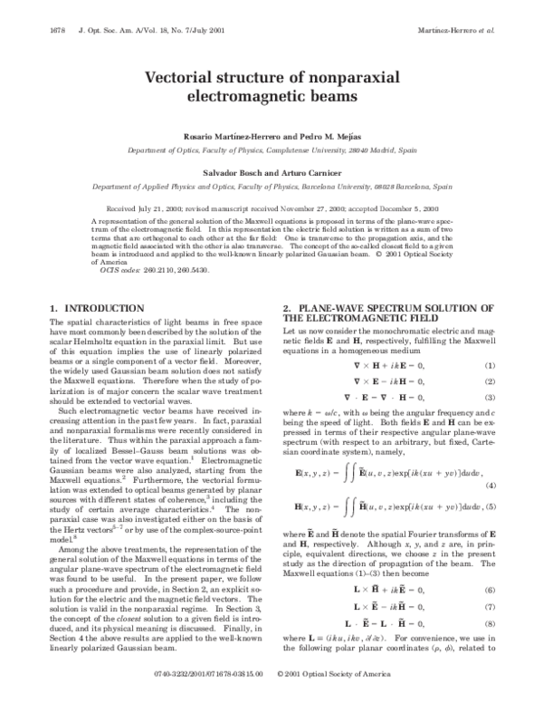 (PDF) Vectorial structure of nonparaxial electromagnetic beams