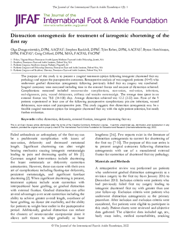 (PDF) Distraction osteogenesis for treatment of iatrogenic shortening ...
