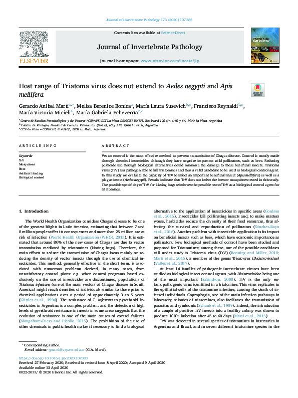 (PDF) Host range of Triatoma virus does not extend to Aedes aegypti and ...