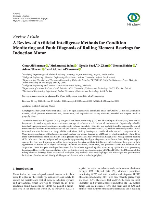 Pdf A Review Of Artificial Intelligence Methods For Condition