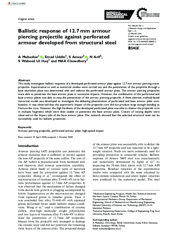 (PDF) Ballistic response of 12.7 mm armour piercing projectile against ...