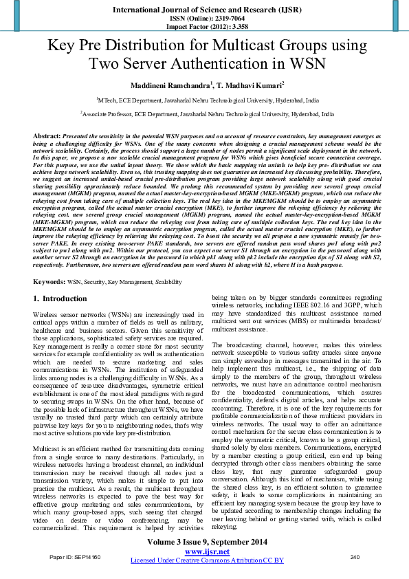 (PDF) Licensed Under Creative Commons Attribution CC BY Key Pre Distribution for Multicast ...