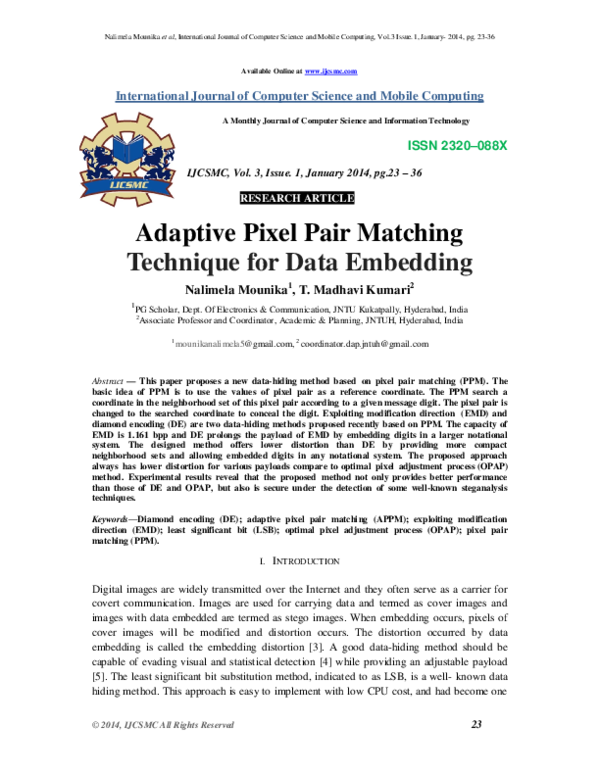 (PDF) Adaptive Pixel Pair Matching Technique for Data Embedding
