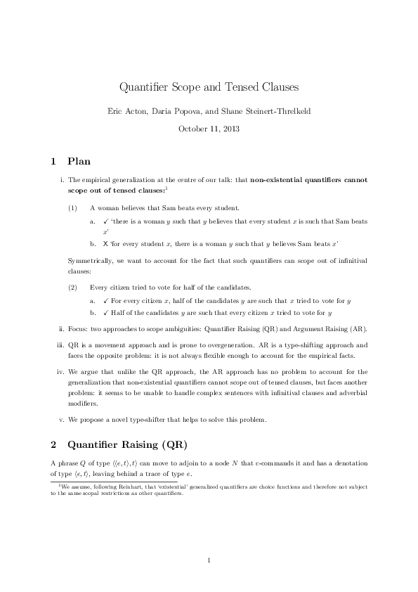 (PDF) Quantifier Scope and Tensed Clauses