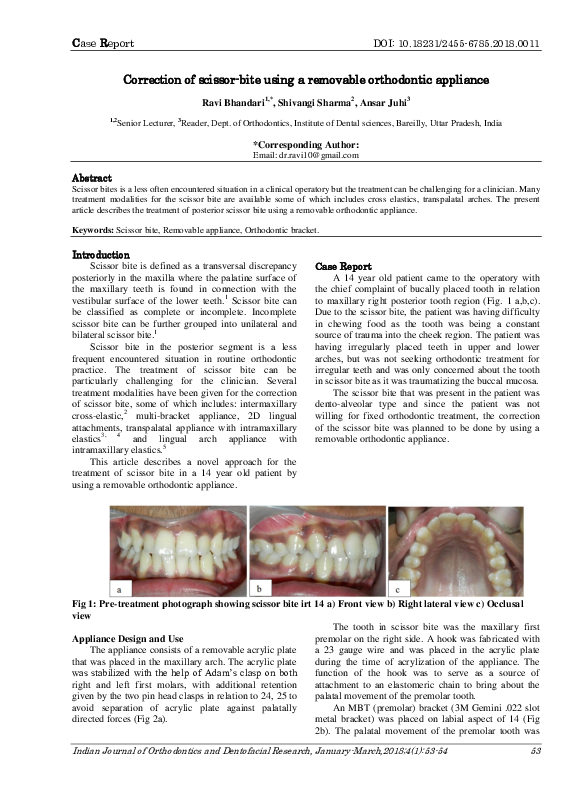 (PDF) Correction of scissor-bite using a removable orthodontic appliance