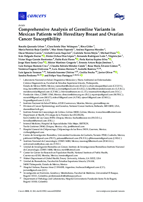 (PDF) Comprehensive Analysis of Germline Variants in Mexican Patients with Hereditary Breast and ...