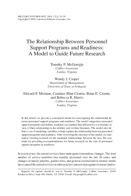 (PDF) The Relationship Between Personnel Support Programs and Readiness ...