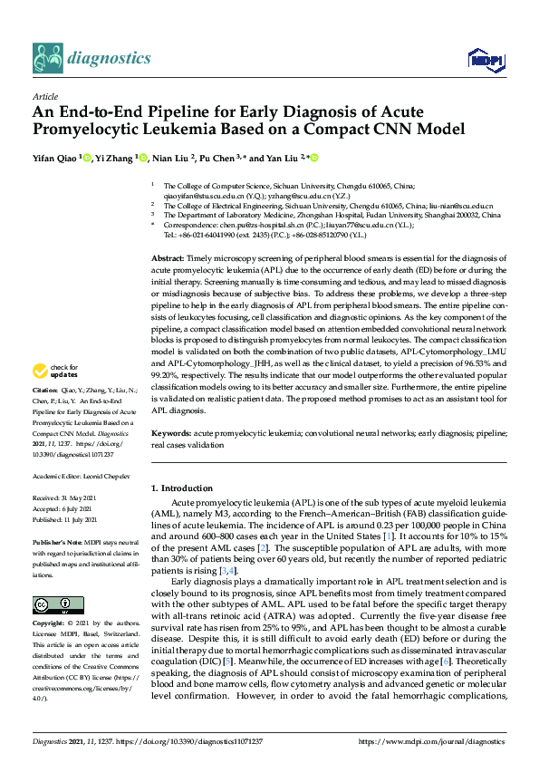 (PDF) An End-to-End Pipeline for Early Diagnosis of Acute Promyelocytic Leukemia Based on a ...