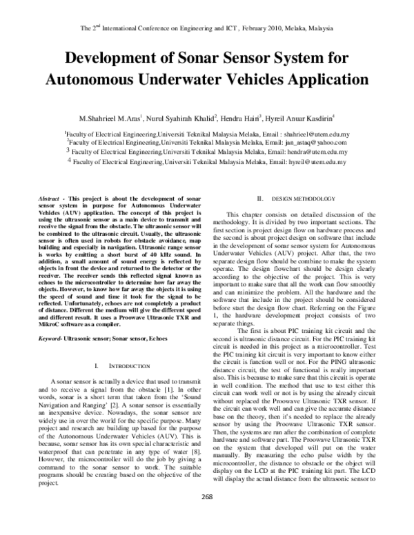 (PDF) Development Of Sonar Sensor System For AutonomousUnderwater Vehicles (AUV) Application