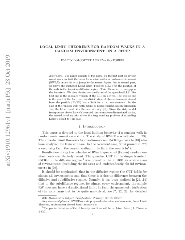 Pdf Local Limit Theorems For Random Walks In A Random Environment On