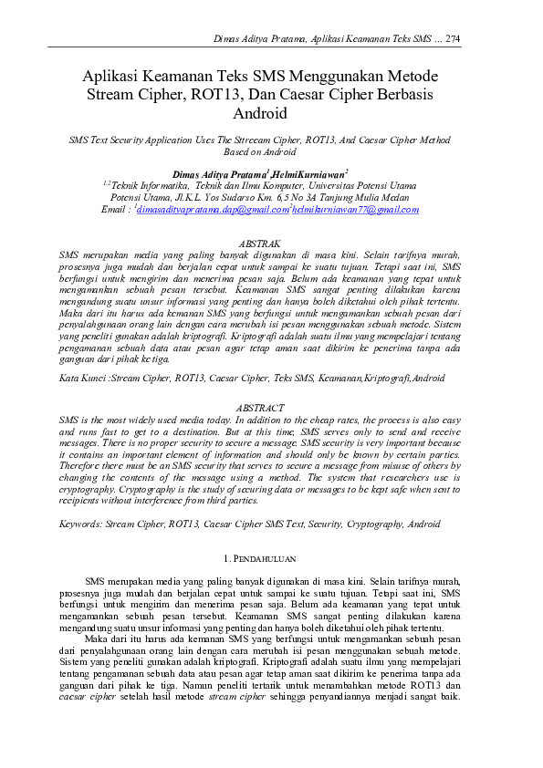 (PDF) Aplikasi Keamanan Teks SMS Menggunakan Metode Stream Cipher, ROT13, Dan Caesar Cipher ...