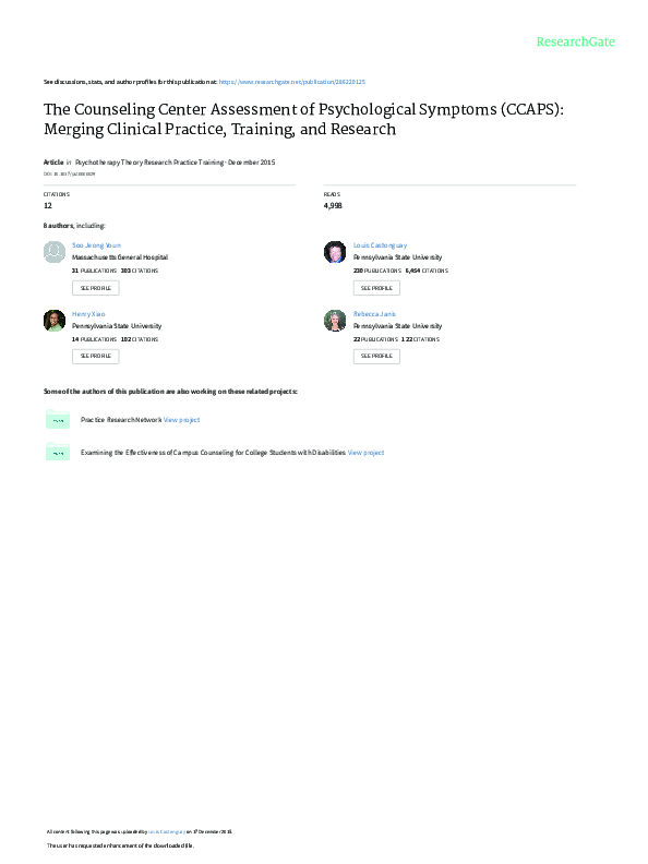 (PDF) The Counseling Center Assessment of Psychological Symptoms (CCAPS ...