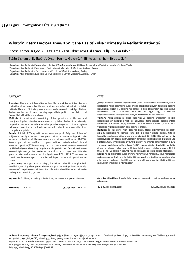 (PDF) What do Intern Doctors Know about the Use of Pulse Oximetry in ...
