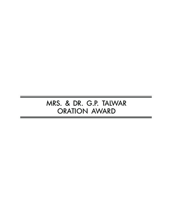 (PDF) Mrs. & Dr. G.P. Talwar Oration Award