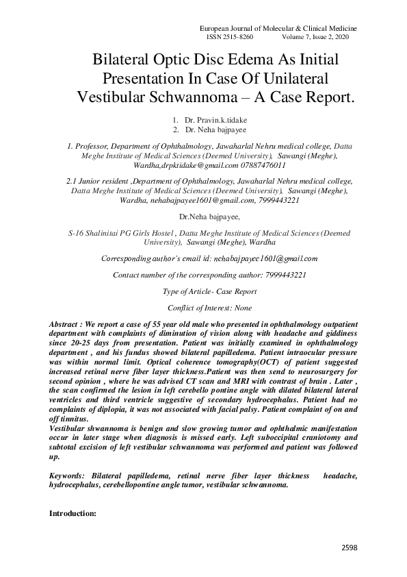 (PDF) Bilateral Optic Disc Edema As Initial Presentation In Case Of ...