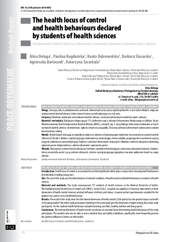 (PDF) The health locus of control and health behaviours declared by ...