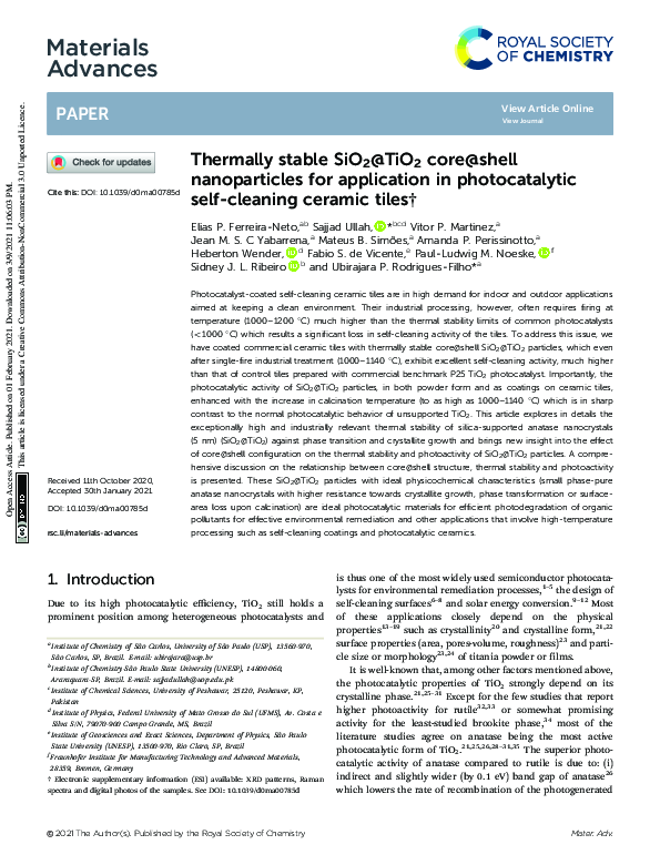 (PDF) Thermally stable SiO2@TiO2 core@shell nanoparticles for application in photocatalytic self ...