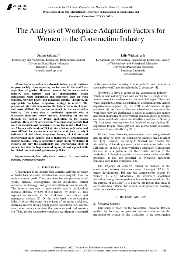 (PDF) The Analysis of Workplace Adaptation Factors for Women in the ...