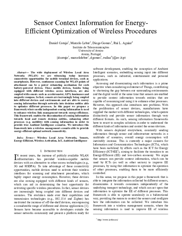 (PDF) Sensor context information for energy-efficient optimization of wireless procedures