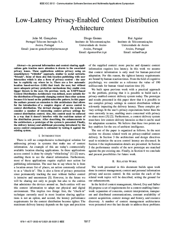 (PDF) Low-latency privacy-enabled Context Distribution Architecture