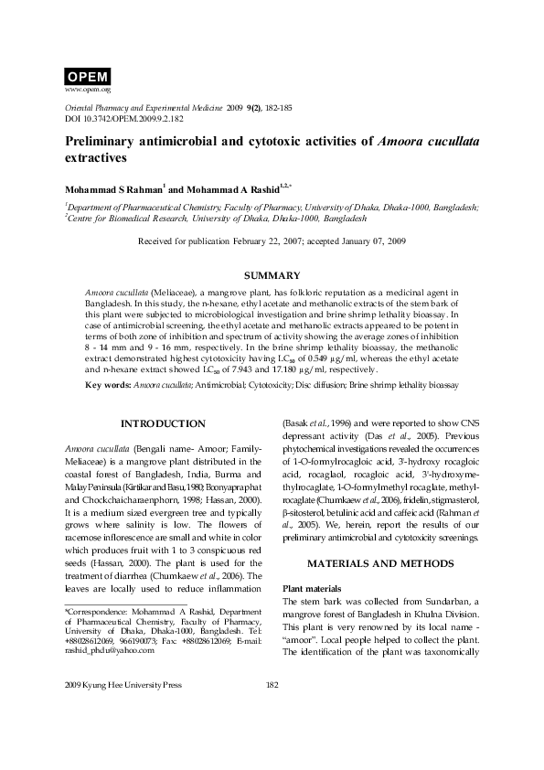 (PDF) Preliminary antimicrobial and cytotoxic activities of Amoora ...