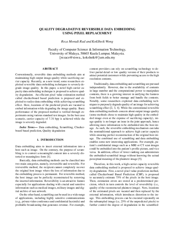 Pdf Quality Degradative Reversible Data Embedding Using Pixel