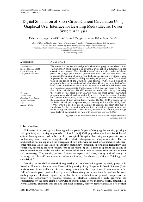 Pdf Digital Simulation Of Short Circuit Current Calculation Using Graphical User Interface For