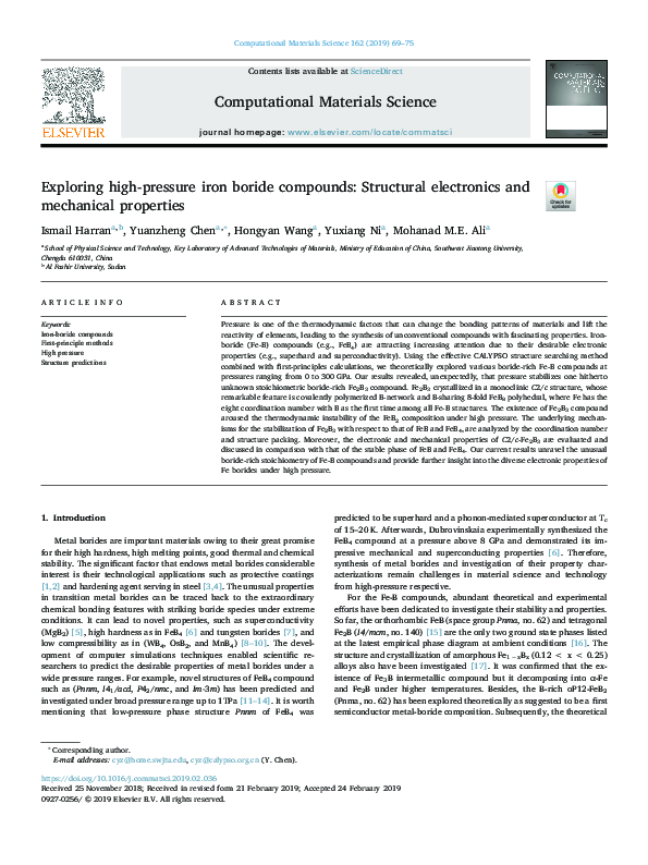 (PDF) Exploring high-pressure iron boride compounds: Structural ...