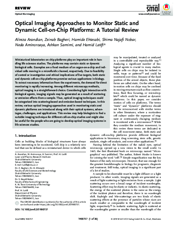 (PDF) Optical Imaging Approaches to Monitor Static and Dynamic Cell‐on ...