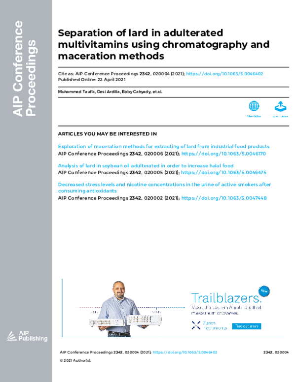 (PDF) Separation of lard in adulterated multivitamins using ...