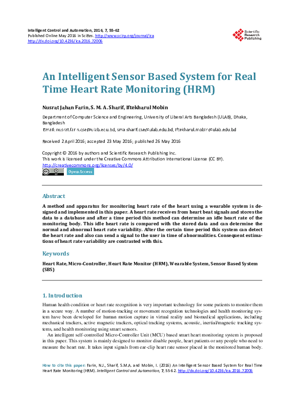 Pdf An Intelligent Sensor Based System For Real Time Heart Rate Monitoring Hrm Sharif Apu