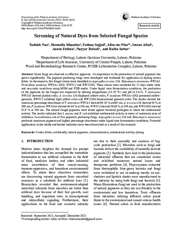 (PDF) Screening of Natural Dyes from Selected Fungal Species