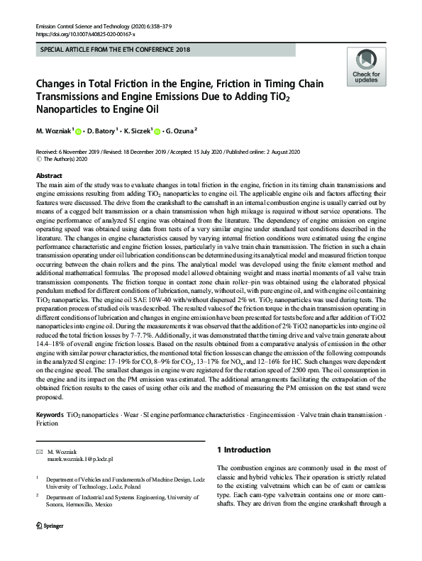 (PDF) Changes in Total Friction in the Engine, Friction in Timing Chain ...