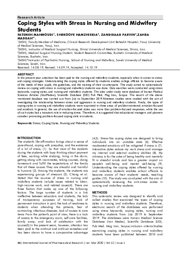 (PDF) Coping Styles with Stress in Nursing and Midwifery Students