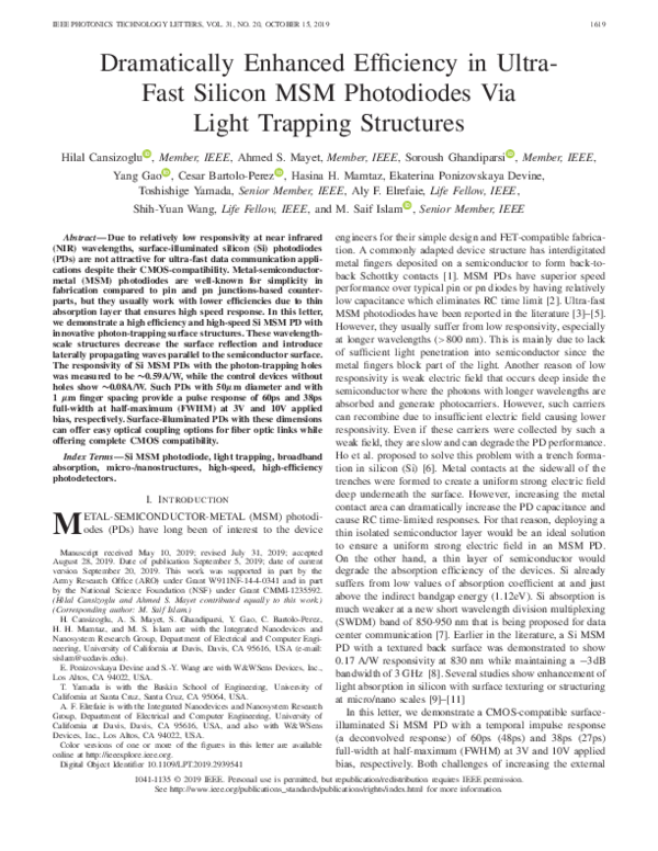 (PDF) Dramatically Enhanced Efficiency in Ultra-Fast Silicon MSM ...