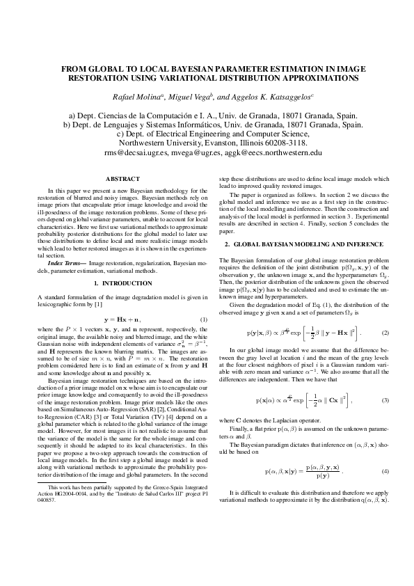 Pdf From Global To Local Bayesian Parameter Estimation In Image