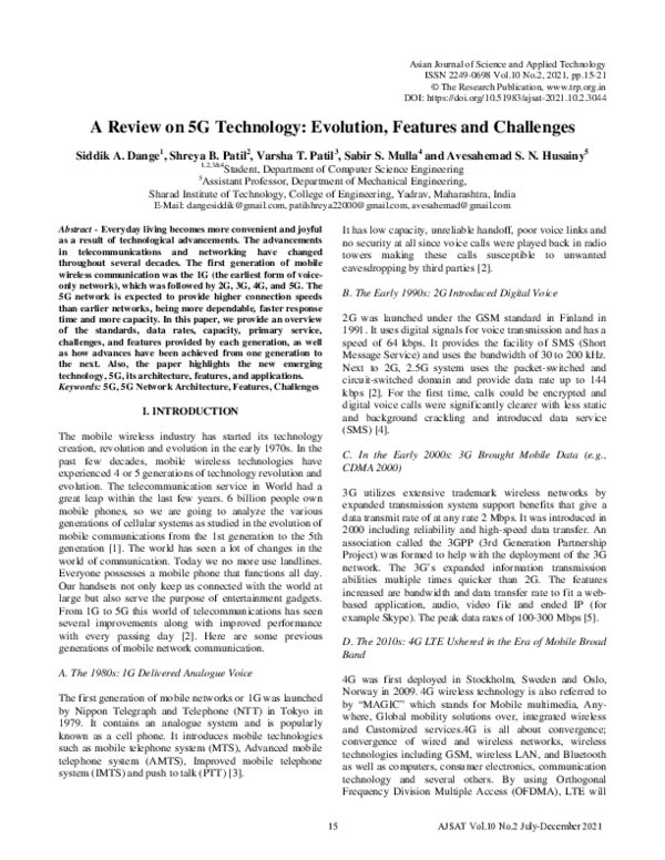 (PDF) A Review on 5G Technology: Evolution, Features and Challenges
