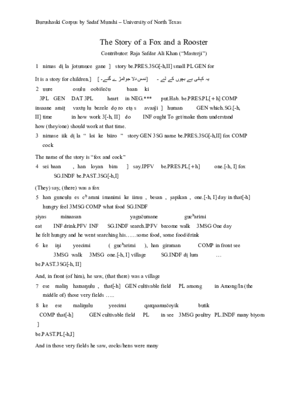 (PDF) Interlinear-glossed text: Retelling of The Fox and the Rooster
