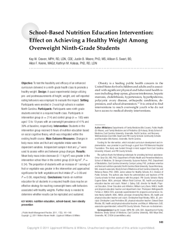 (PDF) School-Based Nutrition Education Intervention