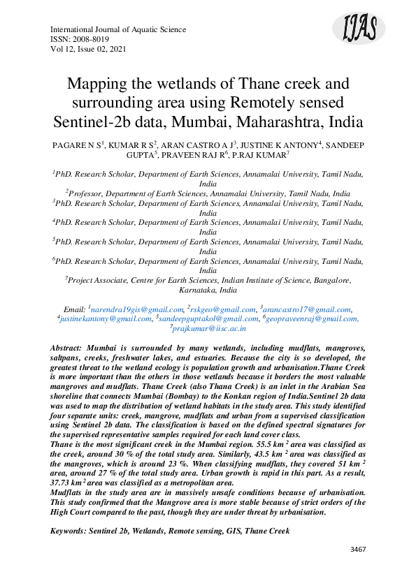 (PDF) Mapping the wetlands of Thane creek and surrounding area using ...