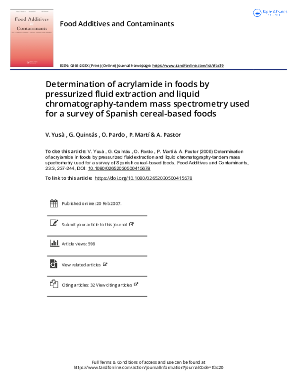 (PDF) Determination of acrylamide in foods by pressurized fluid ...
