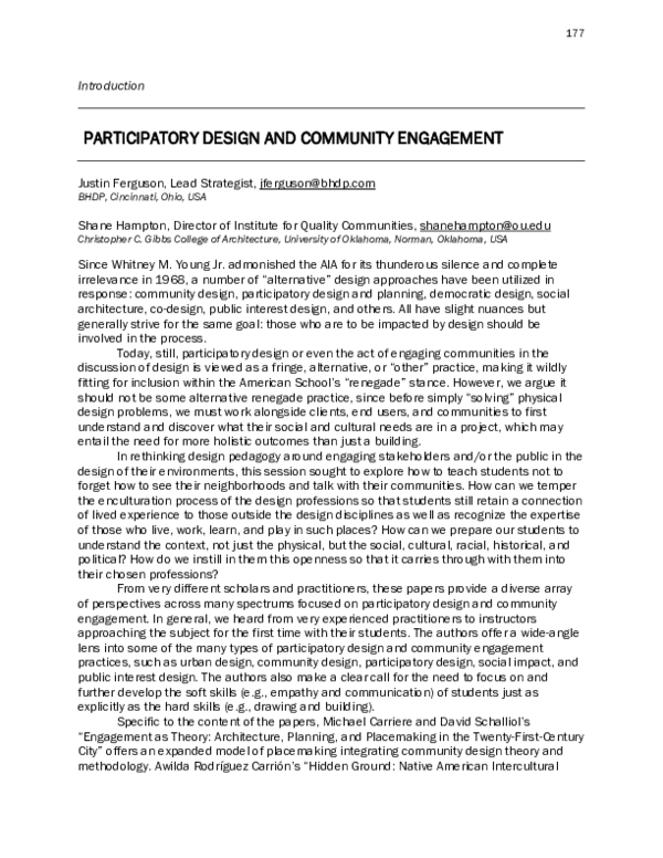(PDF) Introduction: Participatory Design and Community Engagement