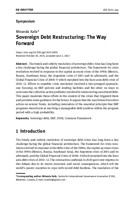 (PDF) Sovereign Debt Restructuring: The Way Forward