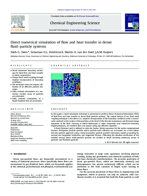 Pdf Direct Numerical Simulation Of Flow And Heat Transfer In Dense Fluidparticle Systems