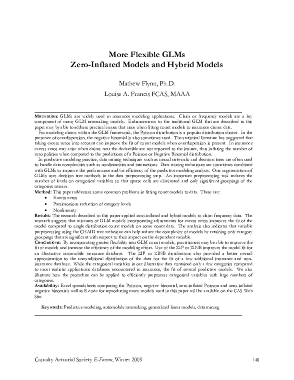 (PDF) More Flexible GLMs Zero-Inflated Models and Hybrid Models | Louise Francis - Academia.edu