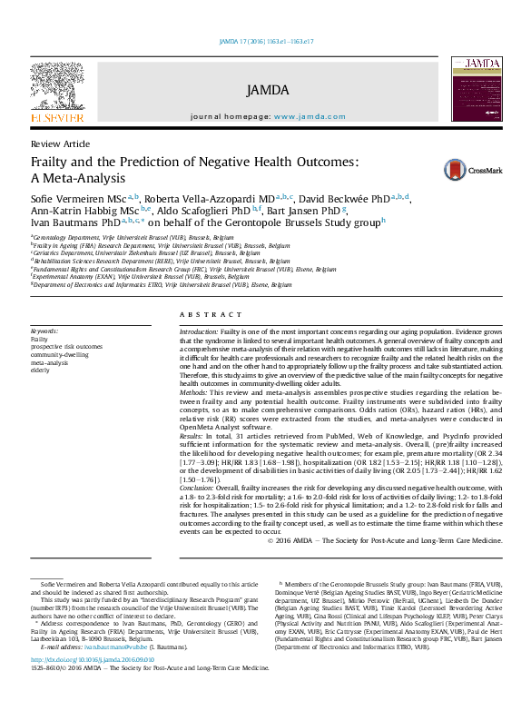 (PDF) Frailty and the Prediction of Negative Health Outcomes: A Meta ...
