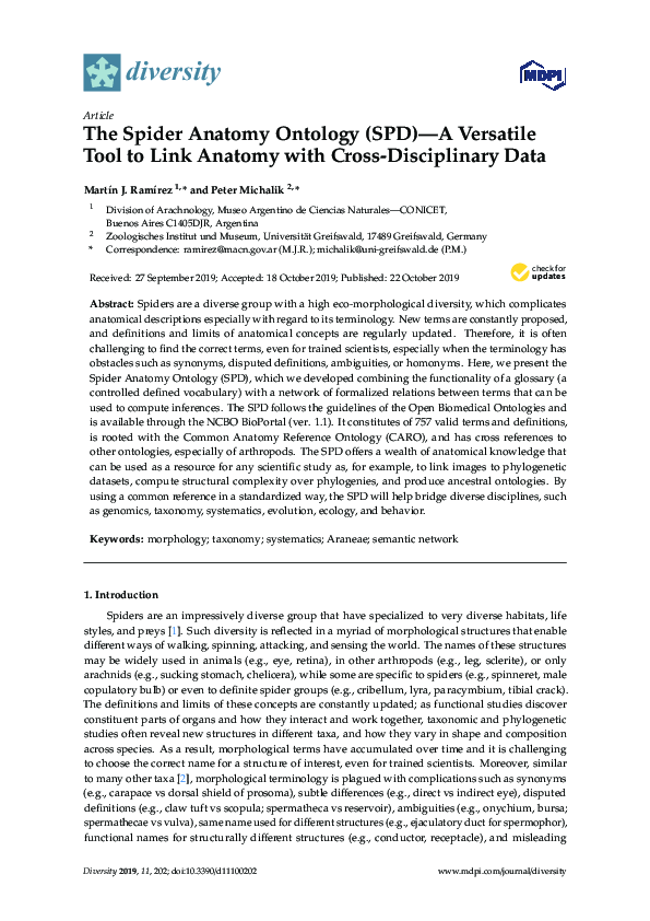 (PDF) The Spider Anatomy Ontology (SPD)—A Versatile Tool to Link ...